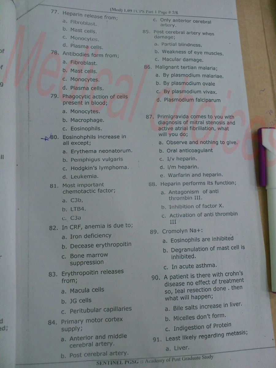 FCPS Part 1 Past Papers Original | MEDICAL CHOICES